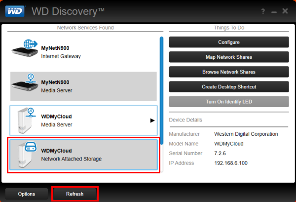 使用 WD Discovery 访问 WD 网络硬盘上的 Dashboard