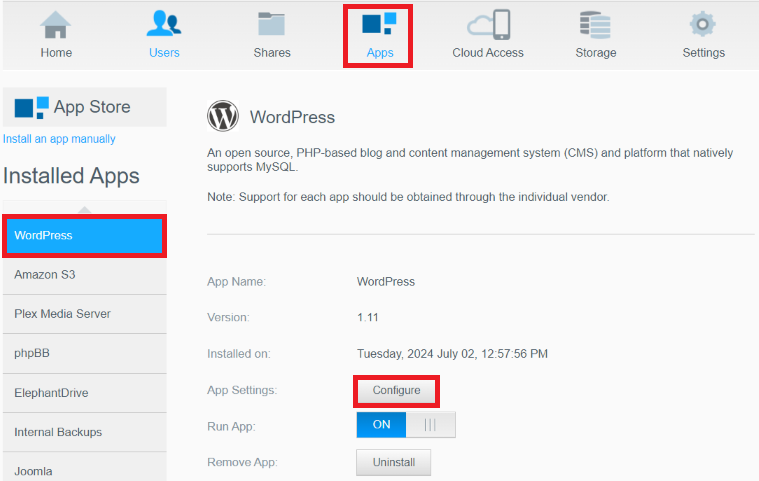 Steps to Install and Configure WordPress Third-Party App on a My Cloud OS 5