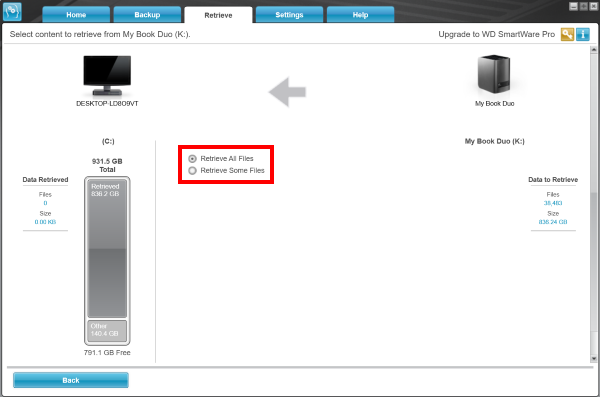 使用WD SmartWare 2.0或更高版本恢复先前备份的内容 | SanDisk
