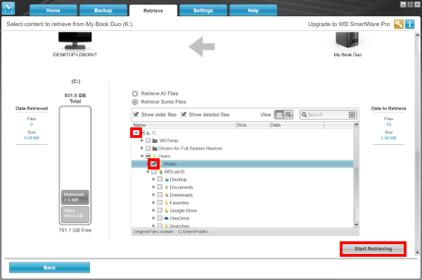 使用WD SmartWare 2.0或更高版本恢复先前备份的内容 | SanDisk