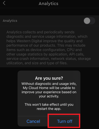 Enable and Disable Analytics For My Cloud Home