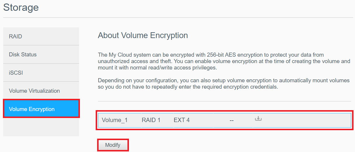 Steps to Encrypting a RAID Volume on My Cloud