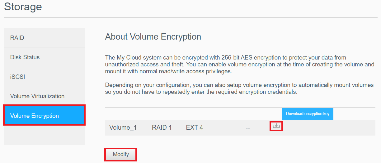 Steps to Encrypting a RAID Volume on My Cloud