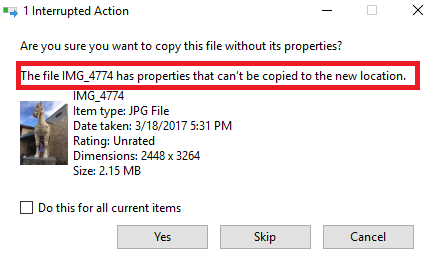 Steps to Resolve File Has Properties That Cannot Be Copied to the New Location on a My Cloud