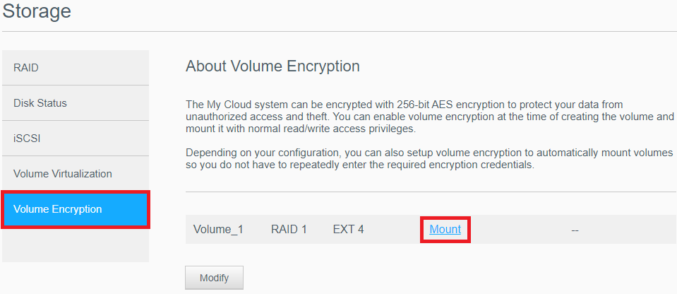 Steps to Encrypting a RAID Volume on My Cloud