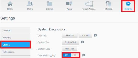 Steps to Collect and Turn On Extended Logging on My Cloud