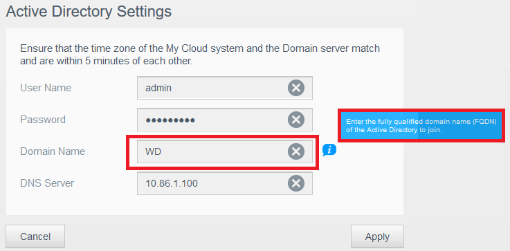 Resolve Active Directory Join Fails with "Improperly Formatted Domain Name" on a My Cloud | SanDisk