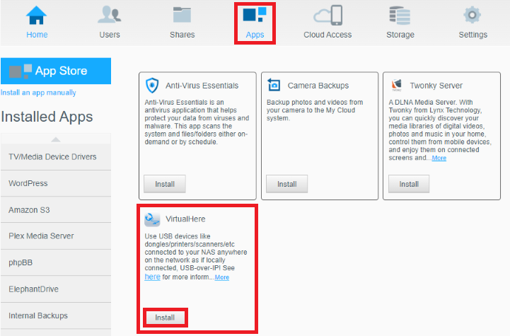Steps to Install and Configure VirtualHere Third-Party App on My Cloud OS 5