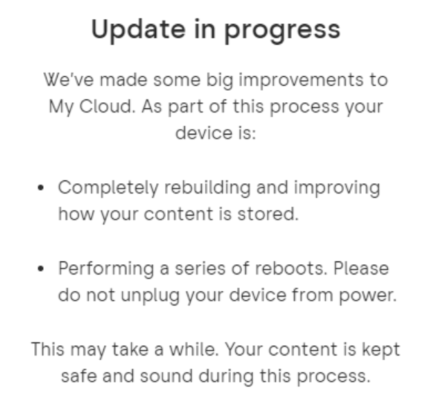 My Cloud OS 5 Updating Database Message