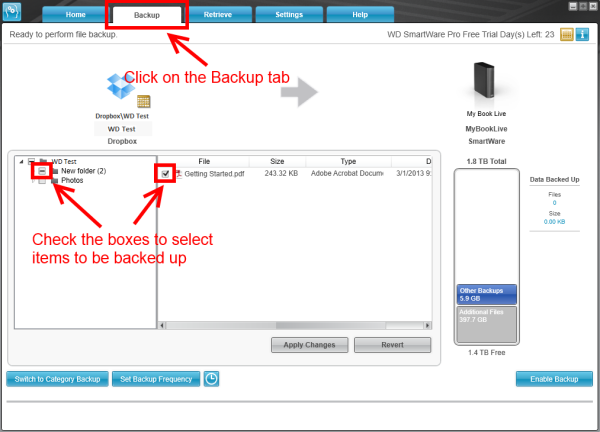 如何使用 WD SmartWare Pro 把 Dropbox 帳戶的內容備份至外置式硬碟機