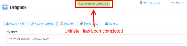 Aufheben der Zuordnung oder Trennen eines Dropbox-Kontos von WD SmartWare Pro