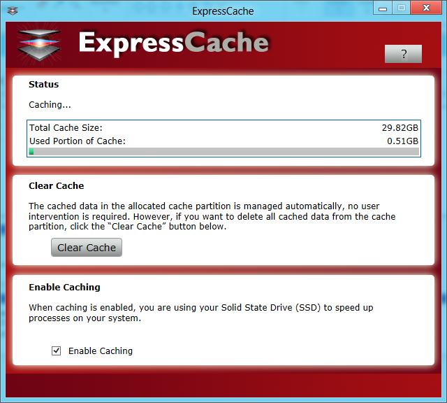 ExpressCache"캐시의 사용부분"이0.07 GB에 고정
