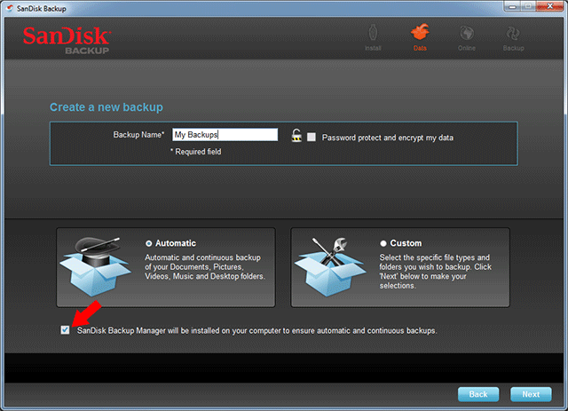 Instalación del Software SanDisk Backup (versión independiente) en una ...