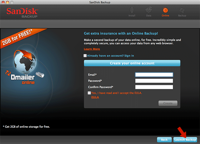 Instalación del software SanDisk Backup (versión independiente) en una ...